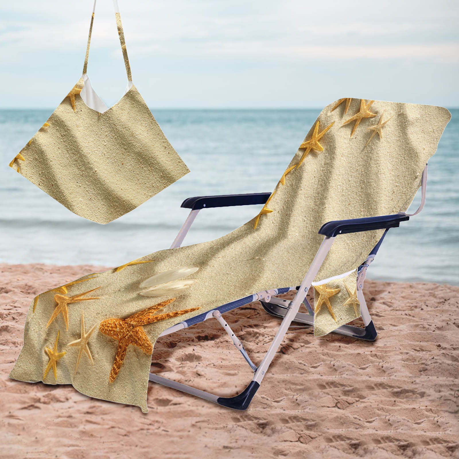Beach Chair Cover with Side Pockets Thick and Quick Dry Chaise Lounge ...