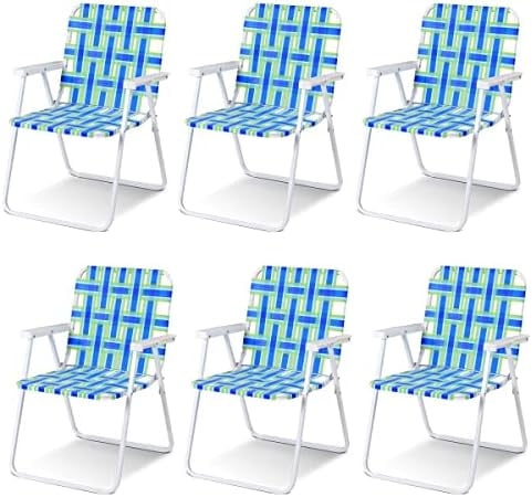 Beach Chair Set of 6, Portable Folding Chairs with Stable Steel Frame ...