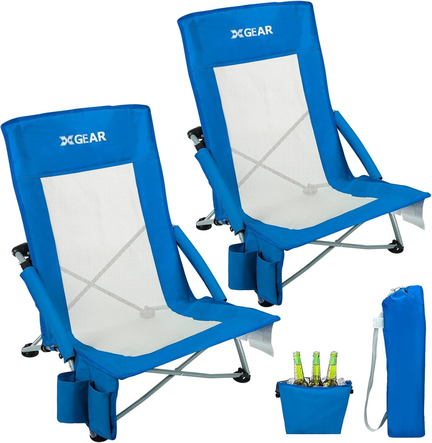 Beach Chair Sturdy Beach Chairs for Adults 2-Pack with Cooler Bag, High ...