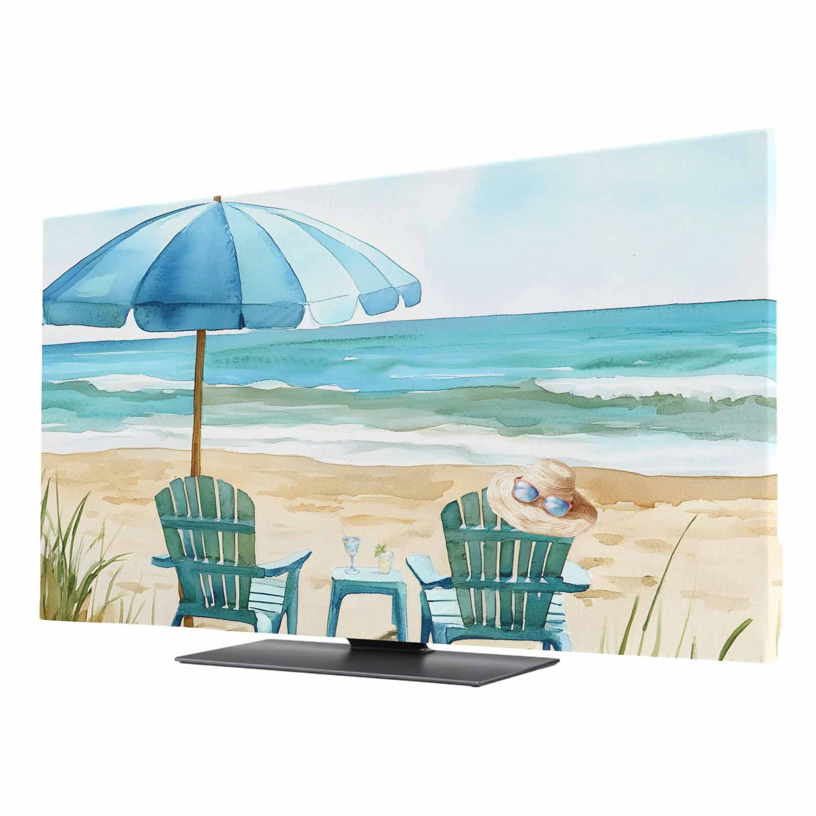 Beach Chair TV Dust Cover 65 Inch, Summer Ocean Umbrella Vintage ...