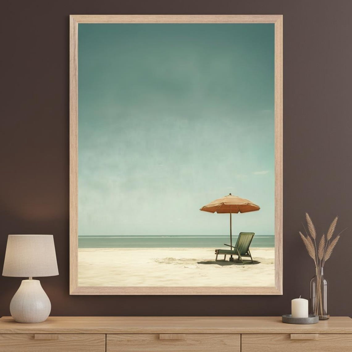 Beach Chair Umbrella Minimalist Vintage Coastal Poster Unframed Paper ...