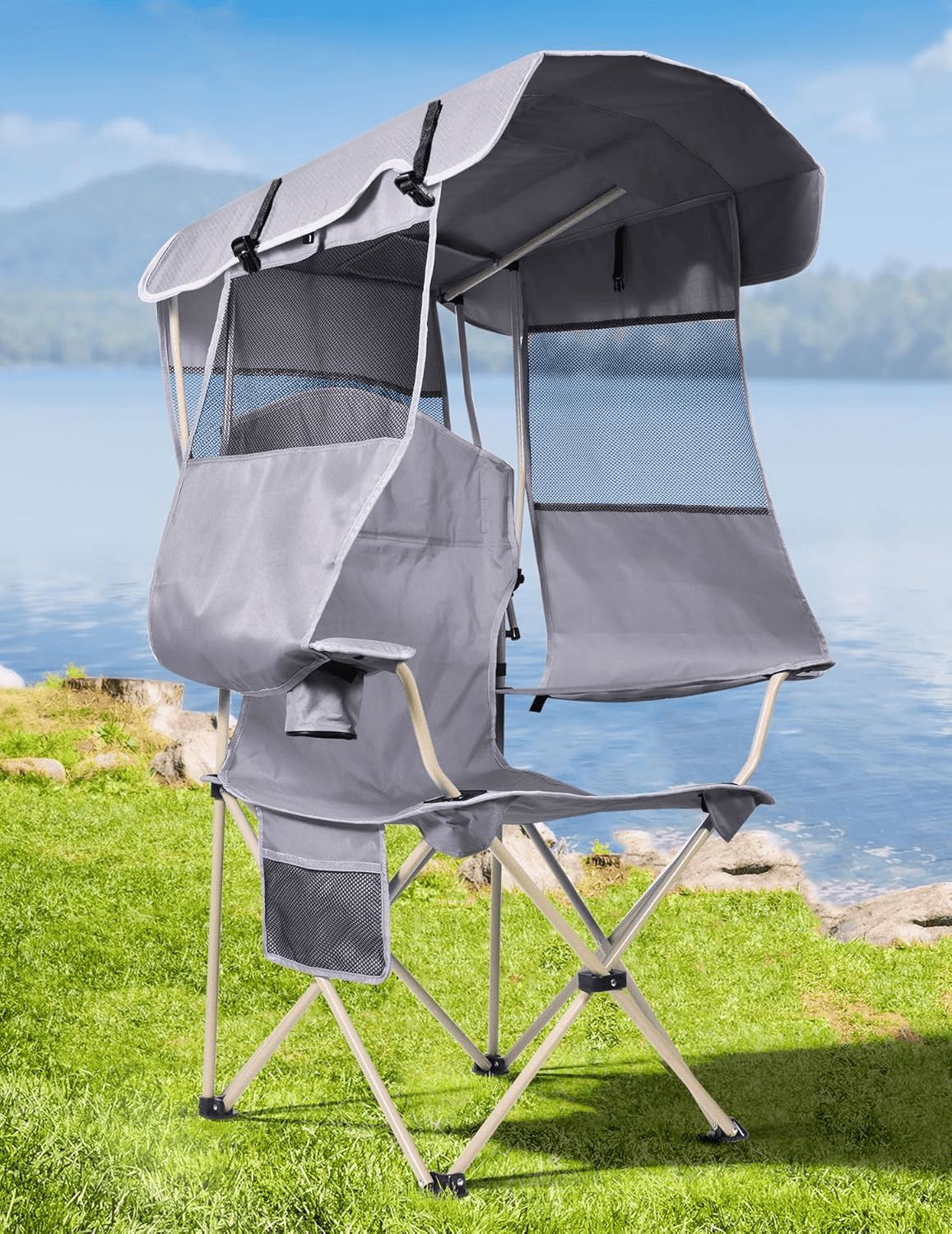 Camping Chair with Retractable Canopy Shade,Outdoor Chair with Canopy ...