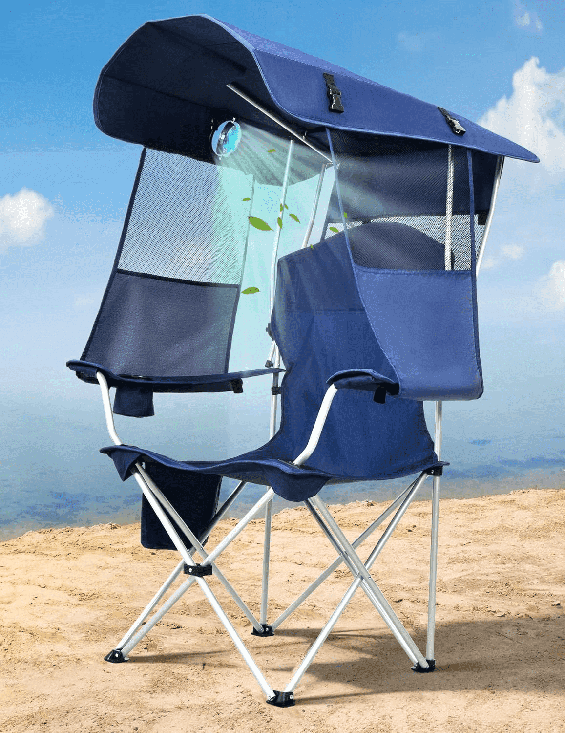 VicTsing Beach Chair with Canopy Shade and Fan, 360° Rotatable & 3 ...