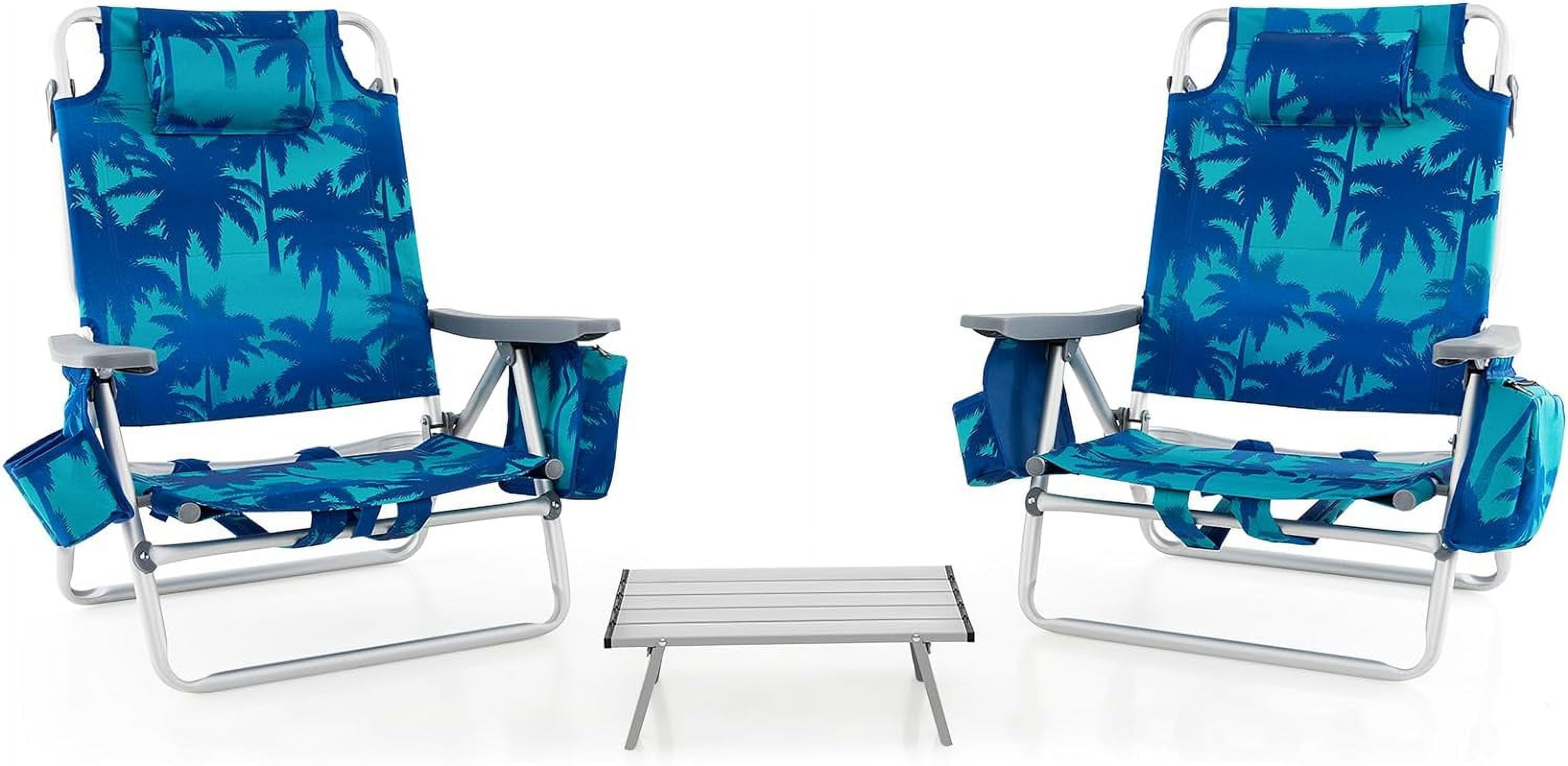 Beach Chairs, 2-Pack Backpack Camping Chair with Armrest, Cooler Bag ...