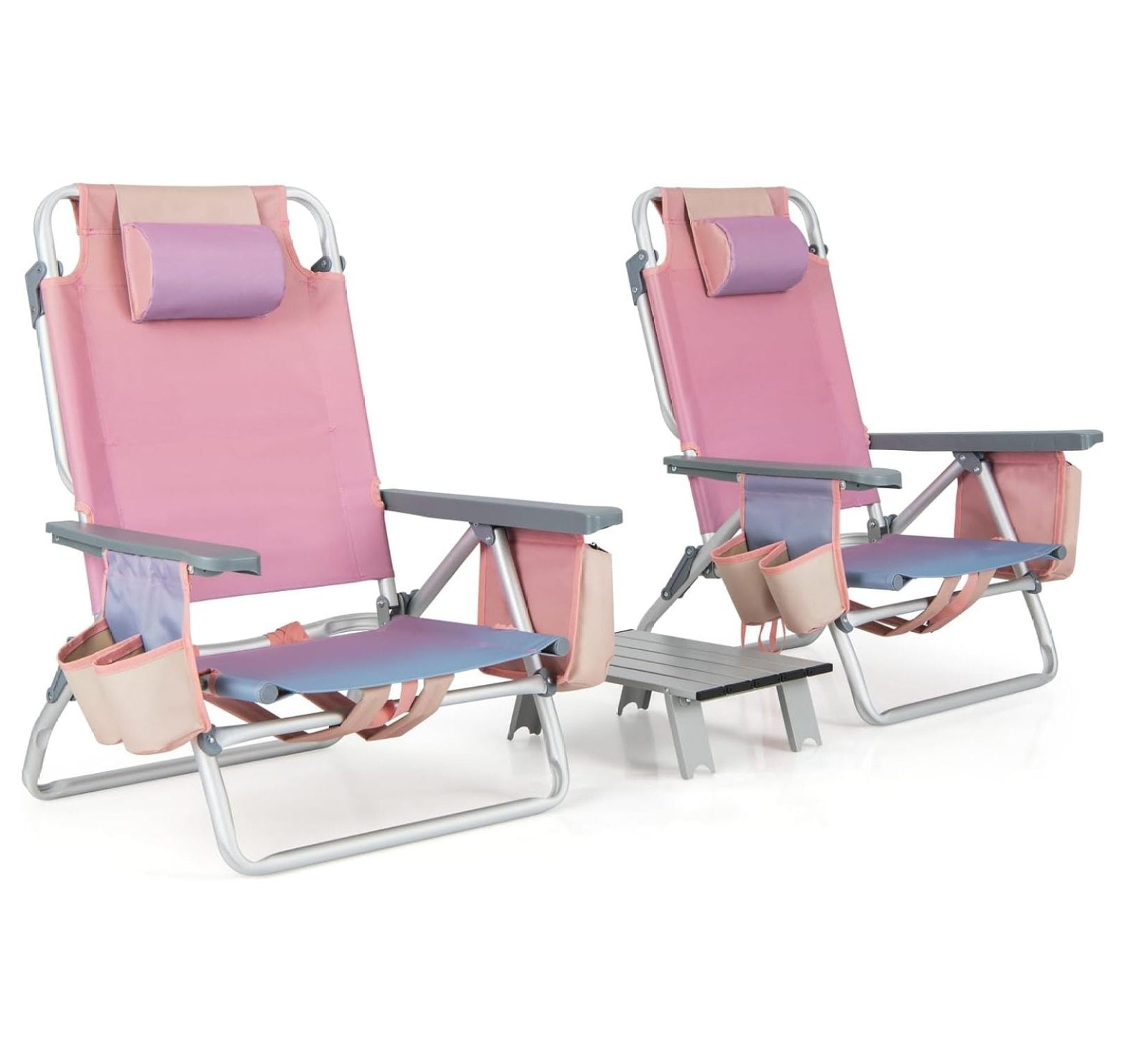 Beach Chairs, 2-Pack Backpack Camping Chair with Armrest, Cooler Bag ...