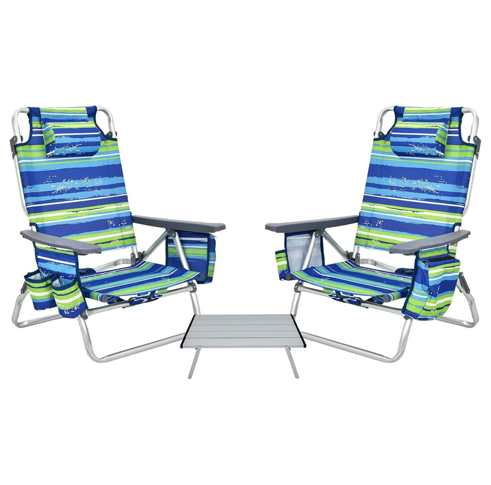 Beach Chairs, 2-Pack Backpack Camping Chair with Armrest, Cooler Bag ...