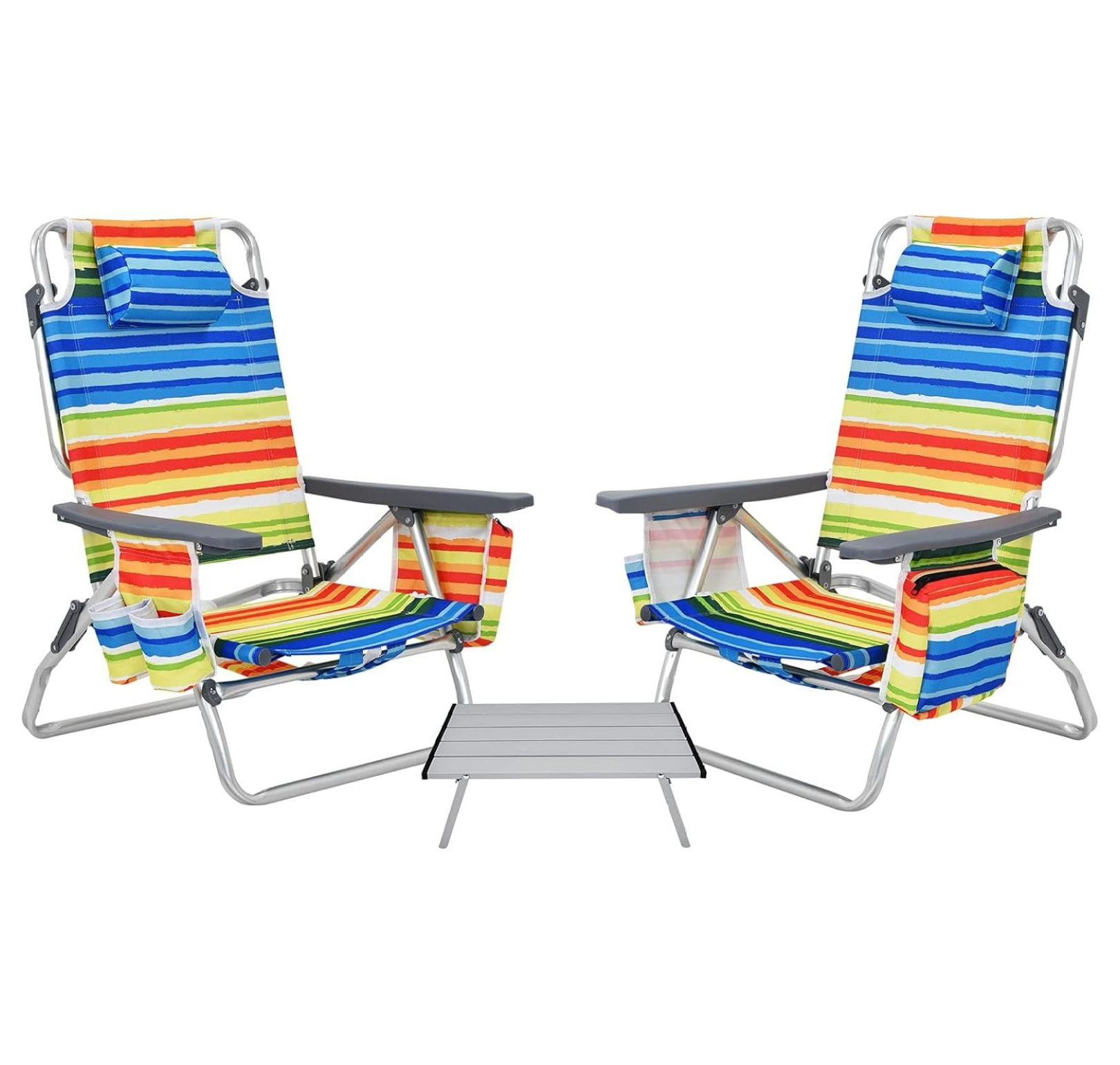 Beach Chairs, 2-Pack Backpack Camping Chair with Armrest, Cooler Bag ...