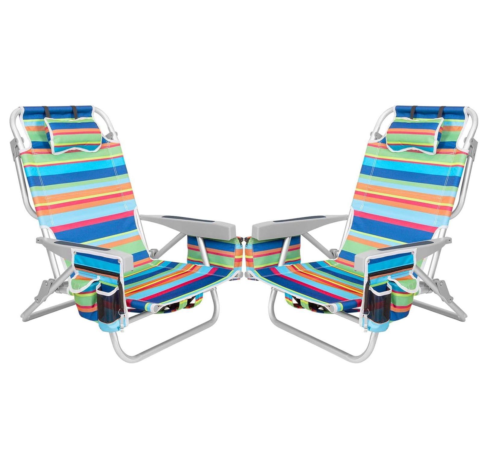 Beach Chairs 5 Position, 2 Pack Portable Folding Backpack Beach Chair ...