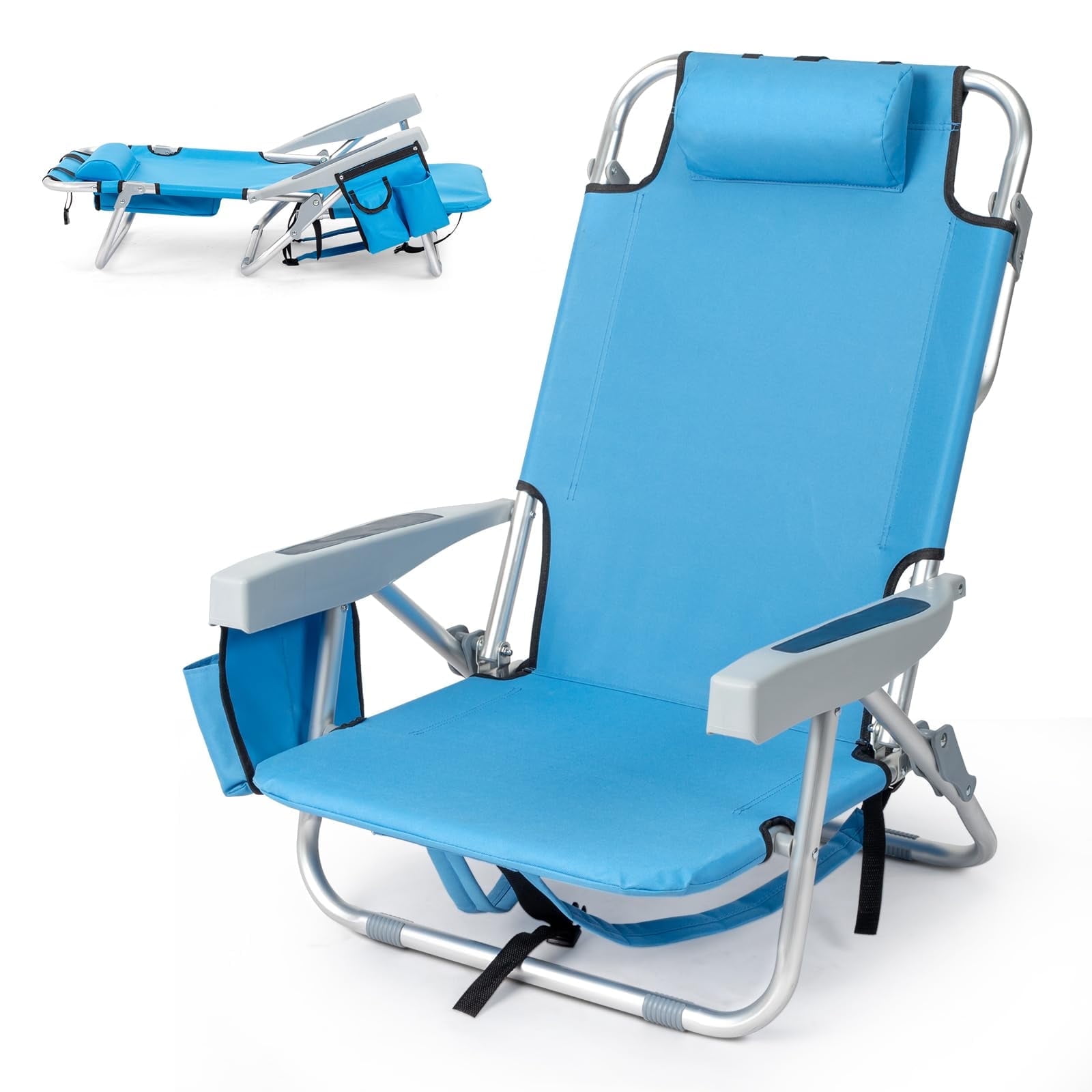 Beach Chairs with 5-Position Recline, 330lbs Folding Backpack Beach ...
