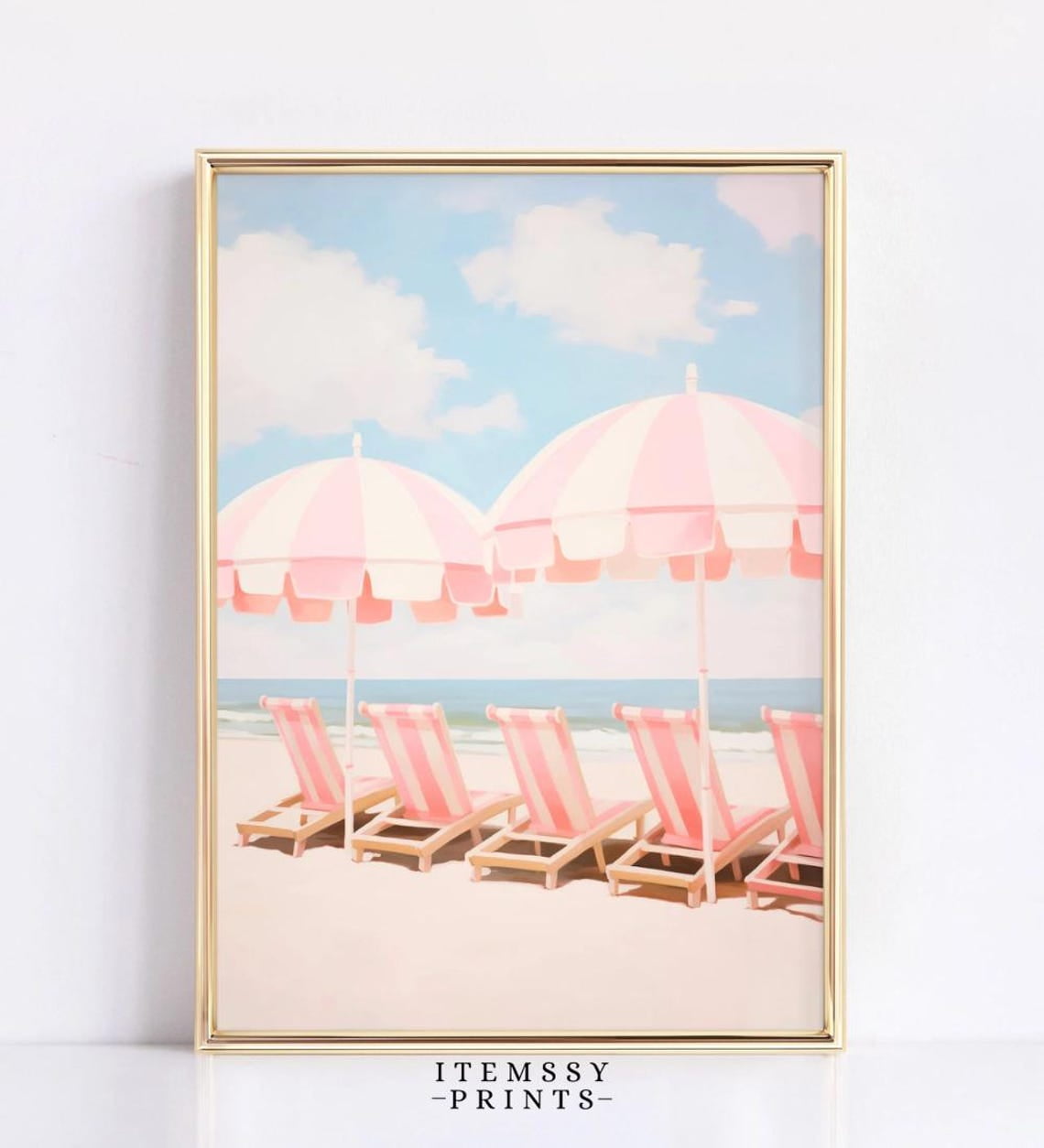 Beach Chairs Art, Coastal Vintage, Trendy Blue Kitchen Decor, Umbrellas ...