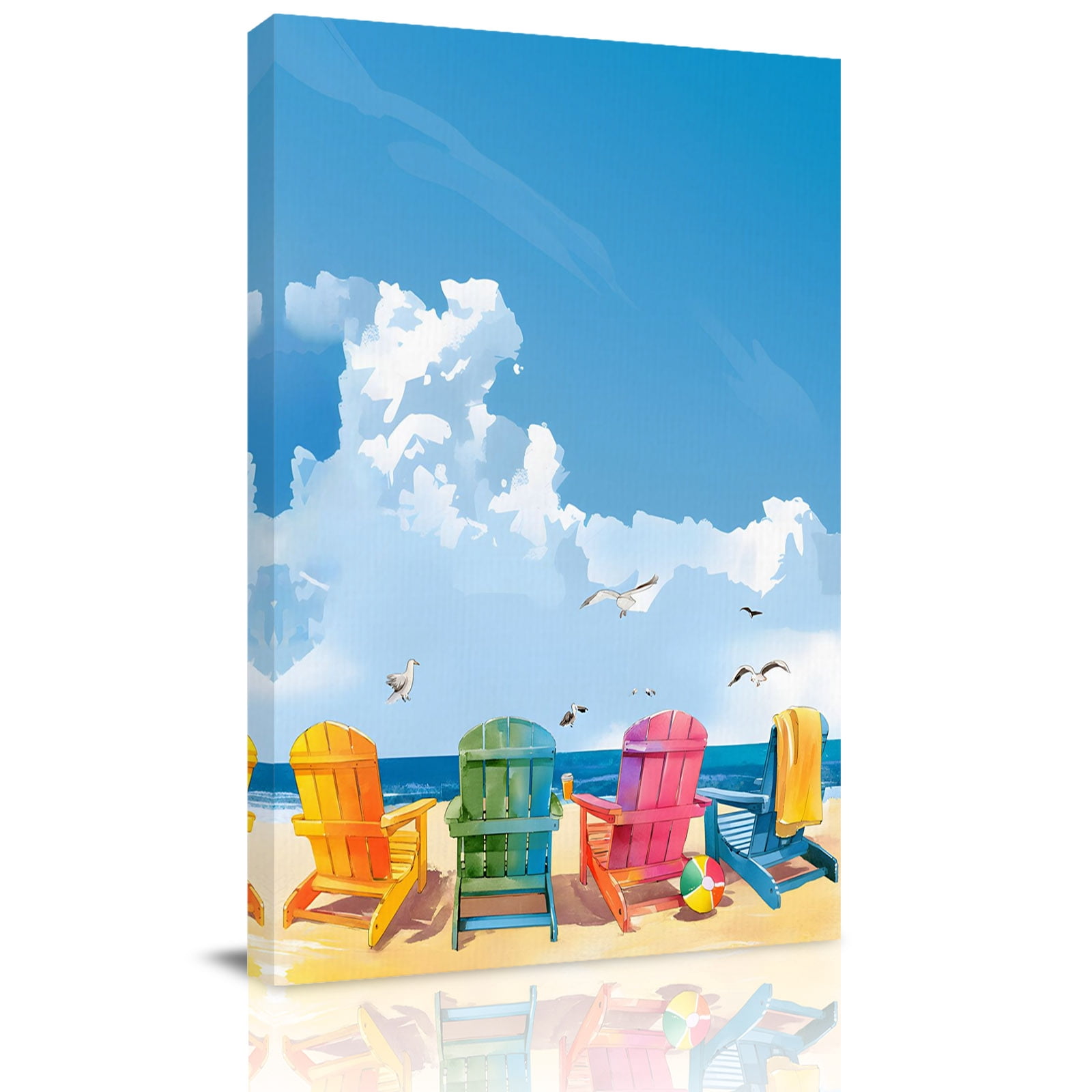Beach Chairs Canvas Wall Art for Living Room, Summer Beach Ocean ...