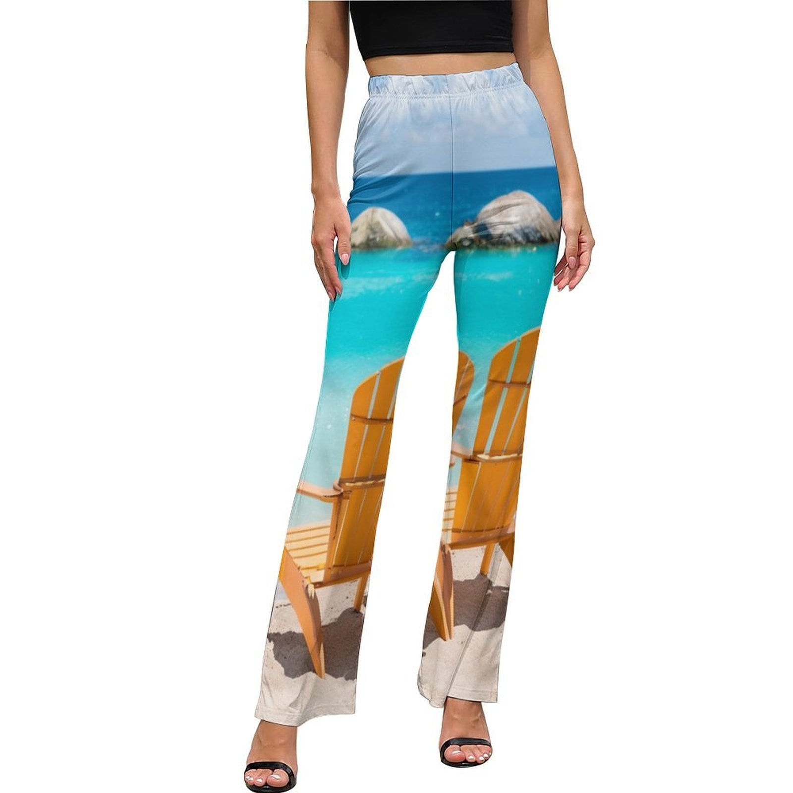 Beach Chairs Ocean View High Waisted Casual Flared Trousers Summer Home ...