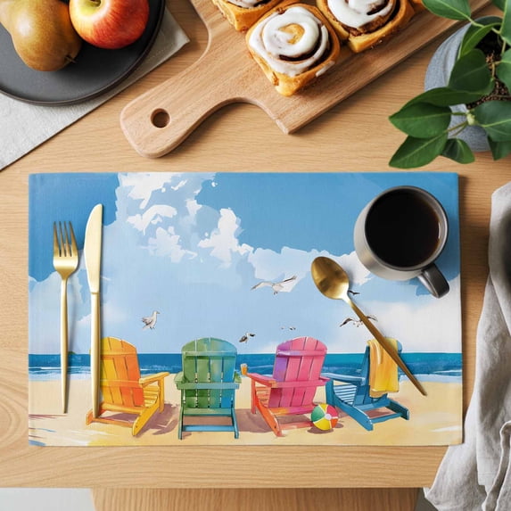 Beach Chairs Placemats Set of 8, Summer Beach Ocean Seagull Sky Heat ...