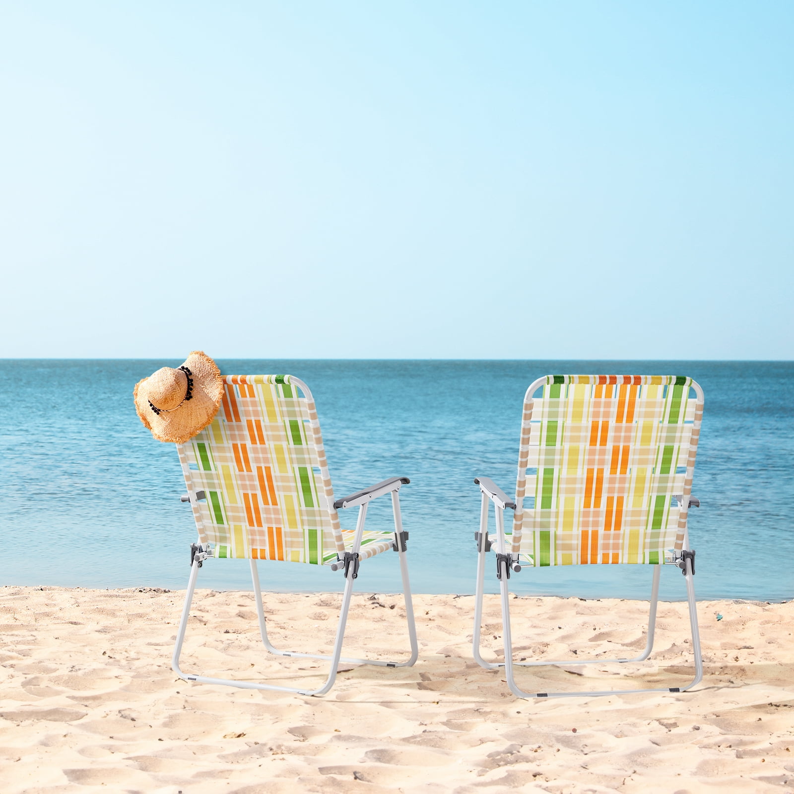 Beach Chairs Set of 2 for Outside, Patio Folding Lawn Chairs, Outdoor ...