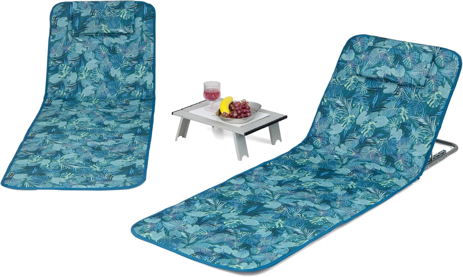 Beach Chairs Set for Adults, Adjustable Lawn Chair with Side Table for ...