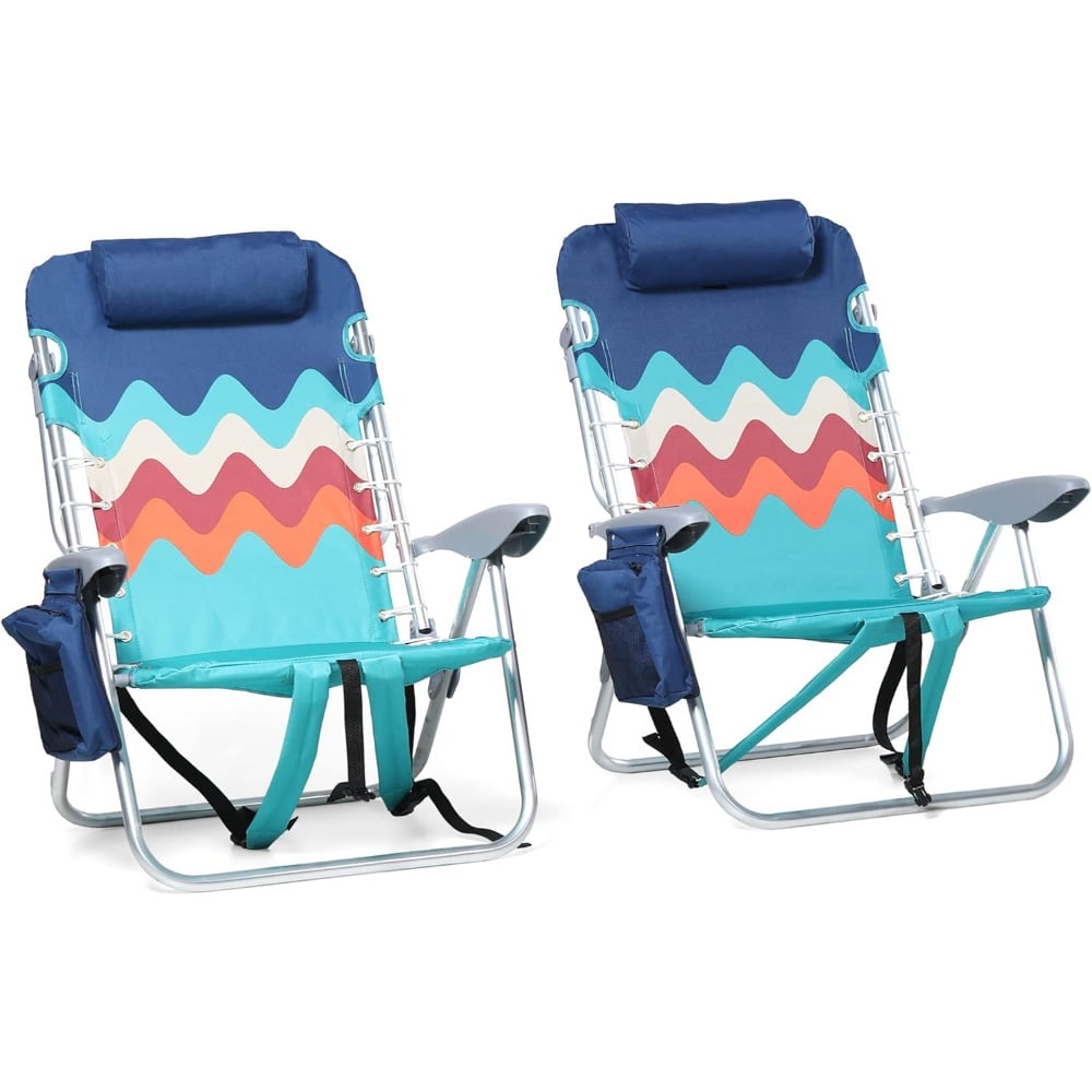 Beach Chairs Set of 2 with Cooler Bag 4 Position Classic Lay Flat ...