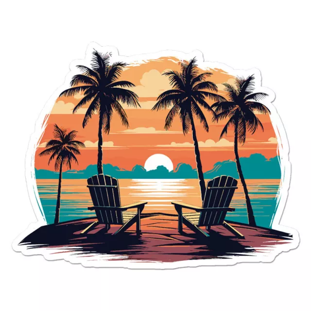 Beach Chairs Sunset Sticker Indoor Outdoor Phone Decal Water Bottle ...
