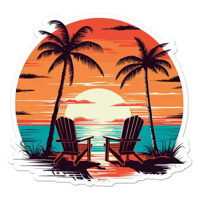 Beach Chairs Sunset Sticker Indoor Outdoor Phone Decal Water Bottle ...