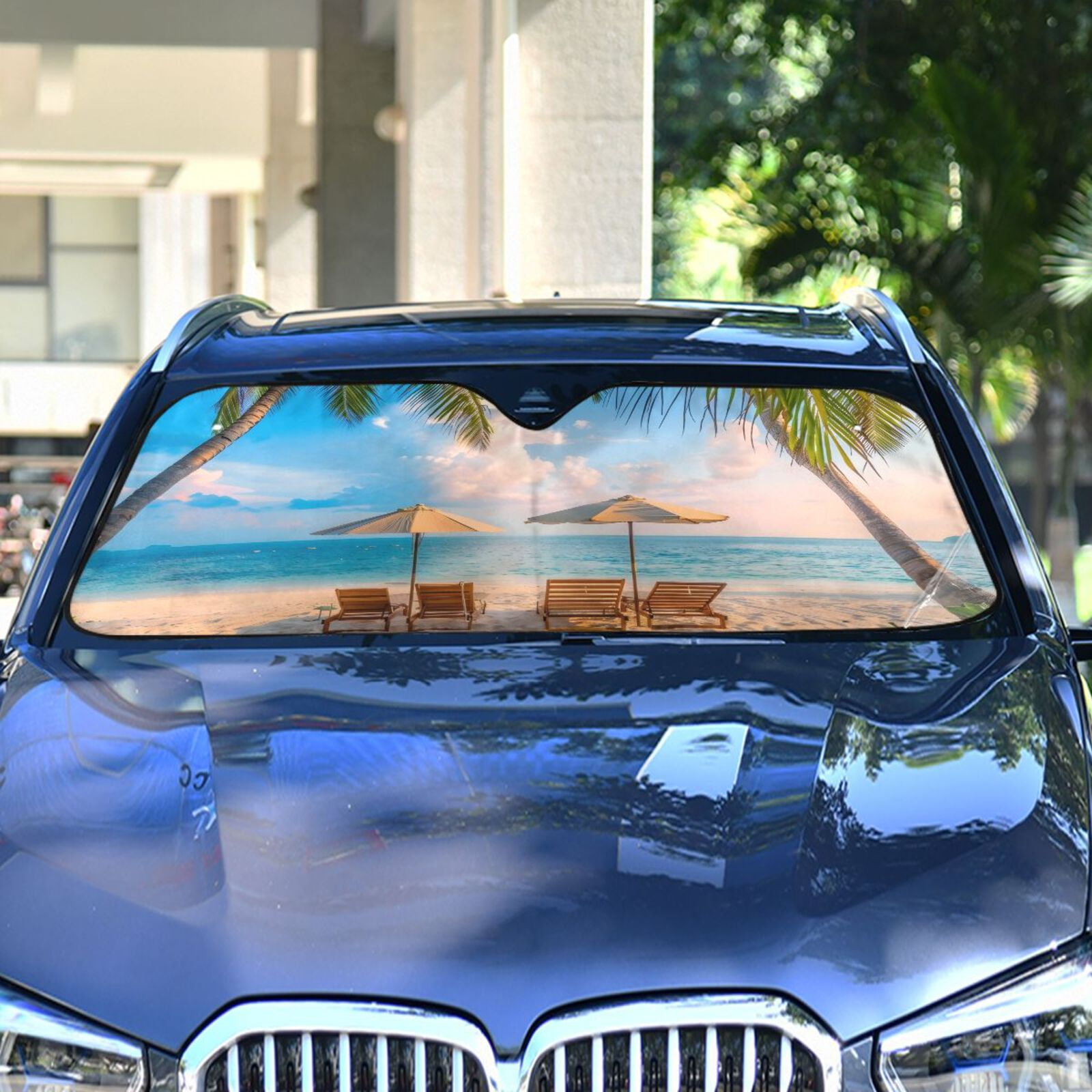 Beach Chairs Trees Sky Automotive Front Car Windshield Sun Shade ...