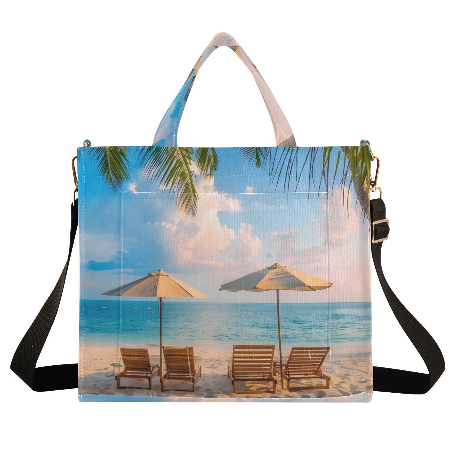 Beach Chairs Trees Sky Corduroy Tote Bag Handbag Large Messenger Bag ...