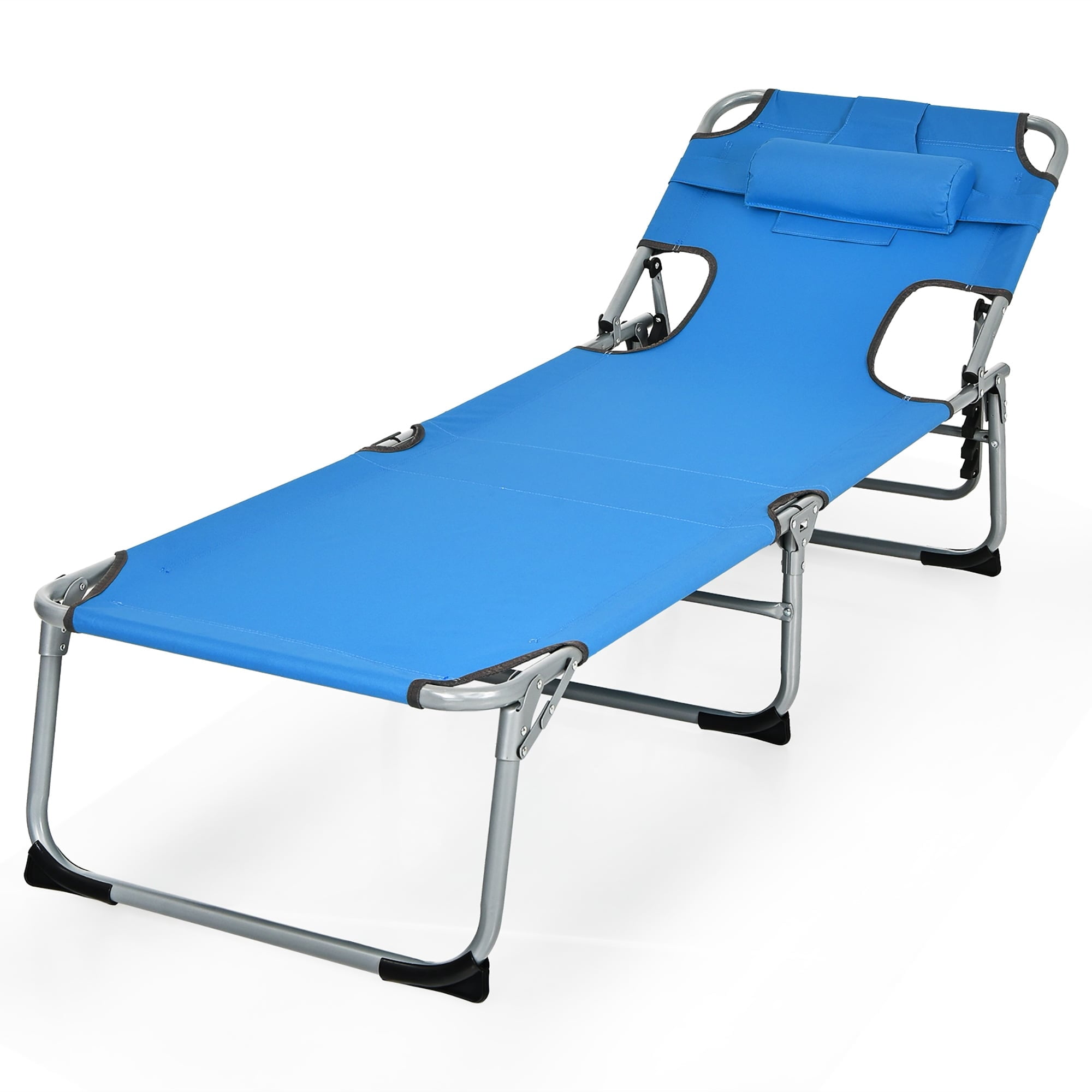 Beach Chaise Lounge Adjustable Sunbathing Chair with Face Cavity Navy ...