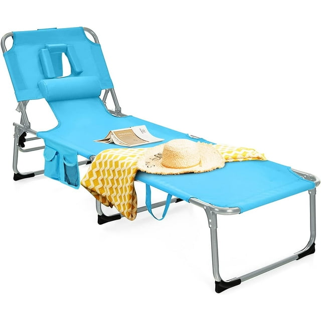 Beach Chaise Lounge Chair with Hole for Face Patio Folding Adjustable ...