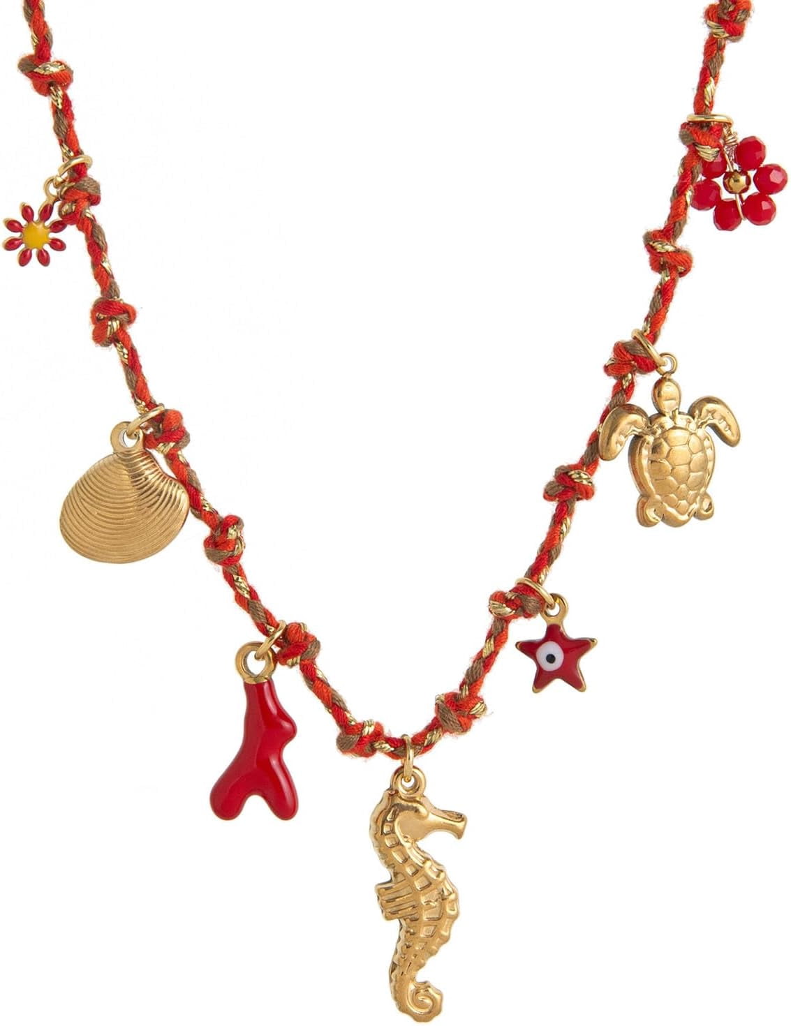 Beach Charm Necklace for Women Gold Starfish Seashell Pearl Evil Eye ...