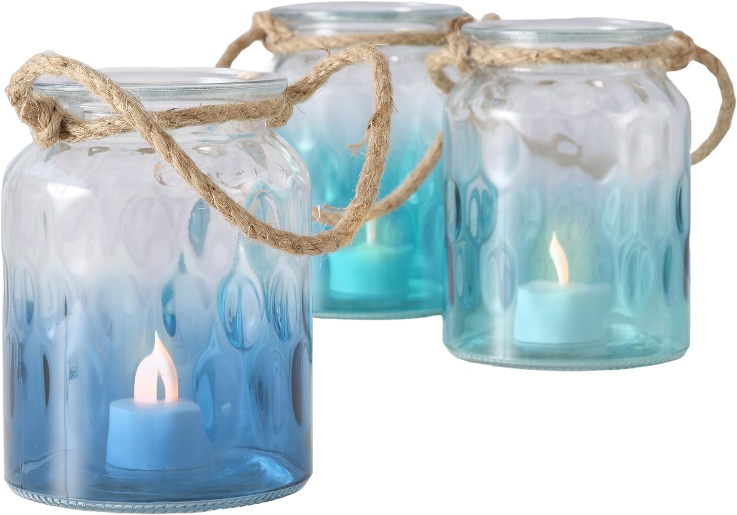 Beach Chic Nautical Rope Wrapped Hurricanes, Set of 3, Sky and ...