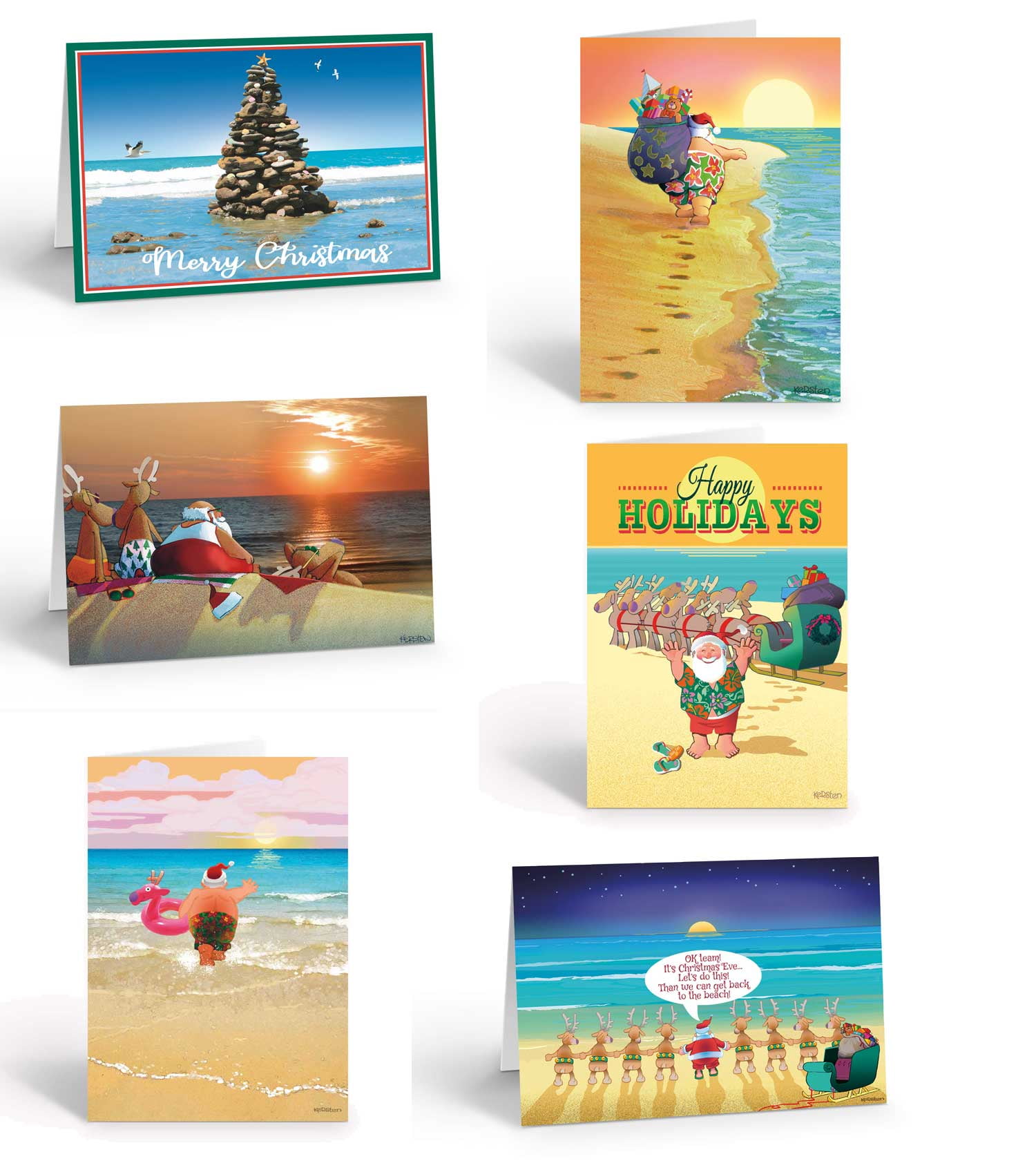 Beach Christmas Card Variety Pack -Beach greeting cards & envelopes ...