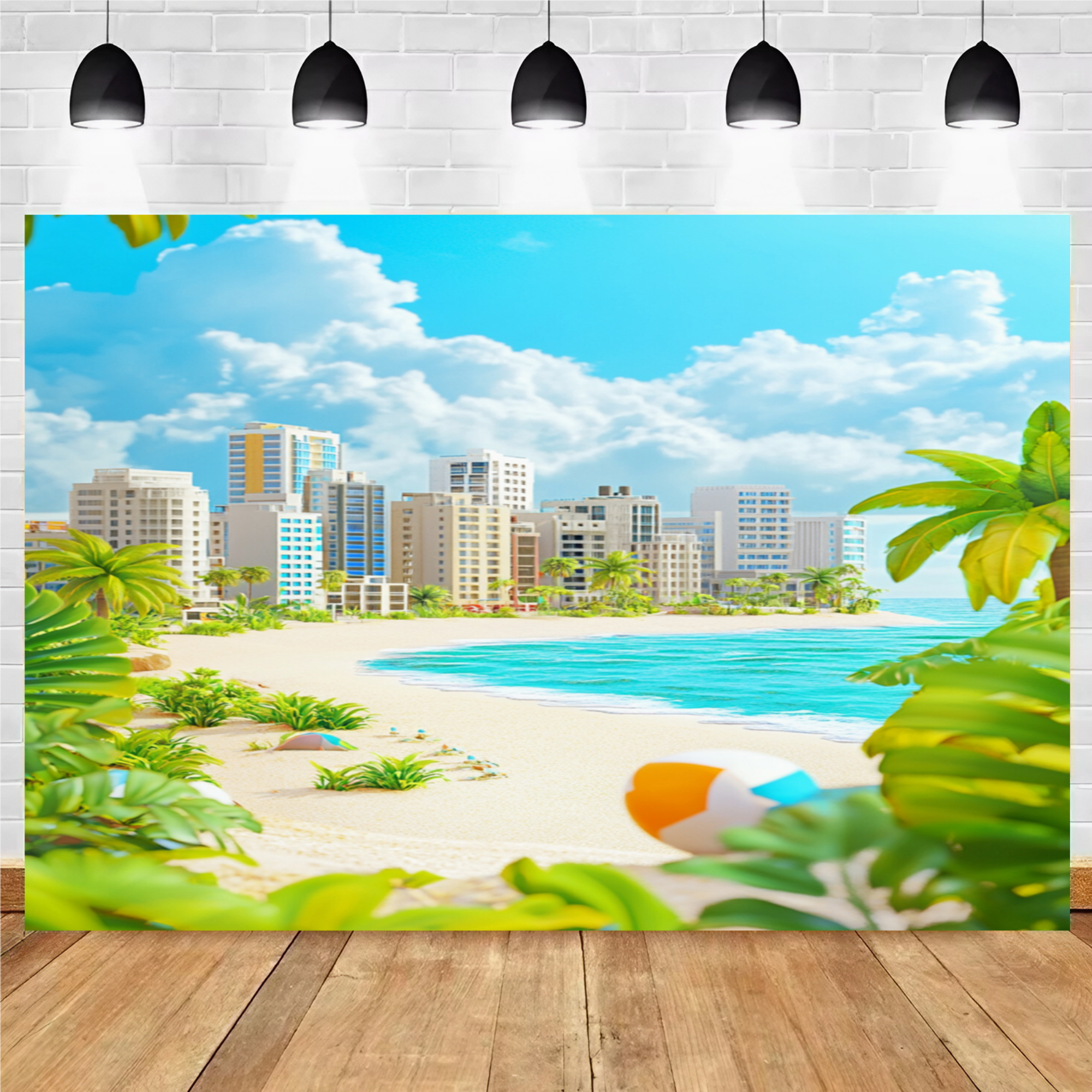 Beach Cityscape with Palm Trees Natural Scenic Backdrops Summer ...