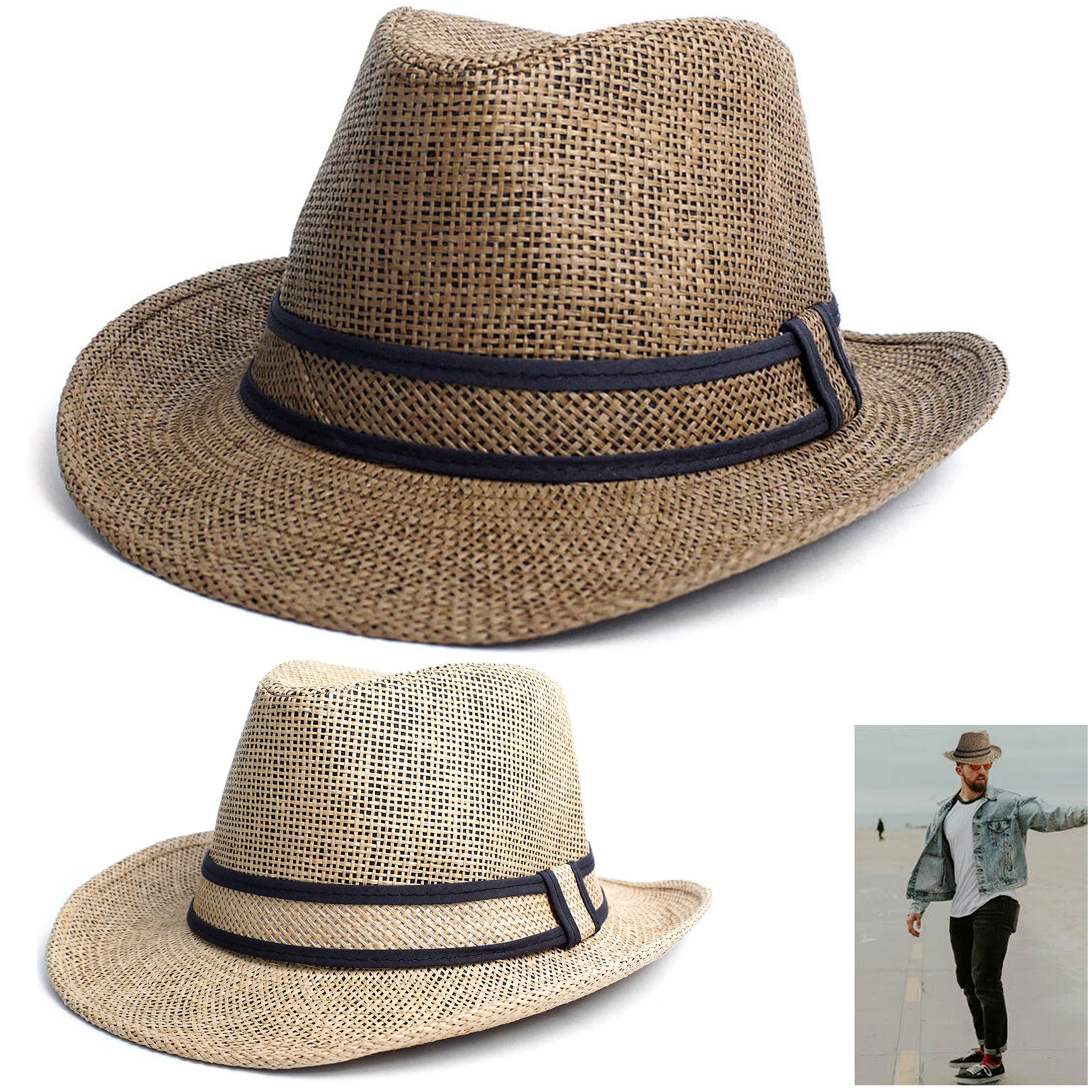 Beach Classic Trilby Short Brim Fedora Hat Band Cuban Cap Summer Men ...