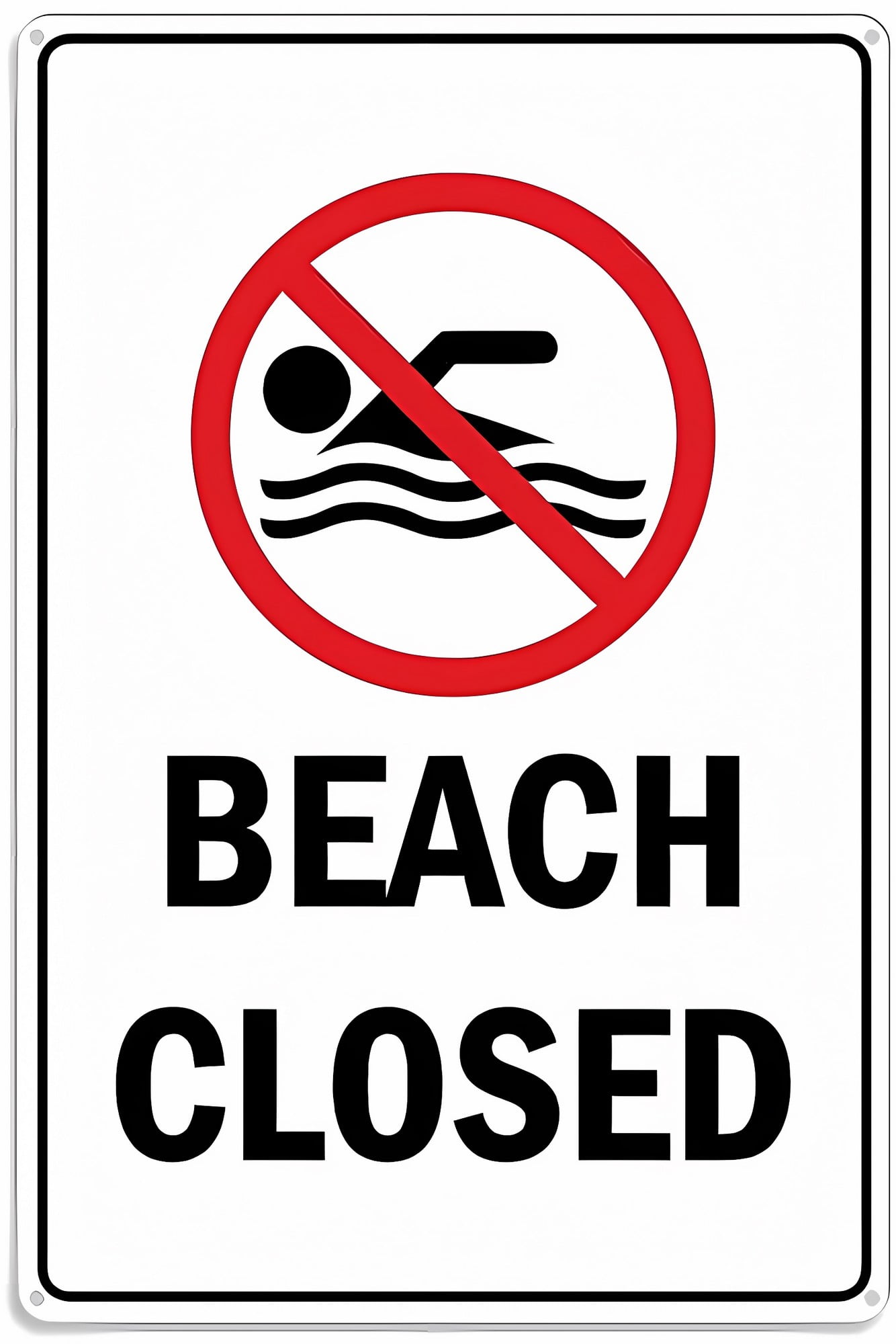 Beach Closed 8"x12" Metal Sign with Symbol, Aluminum UV Printed, 4 Pre ...