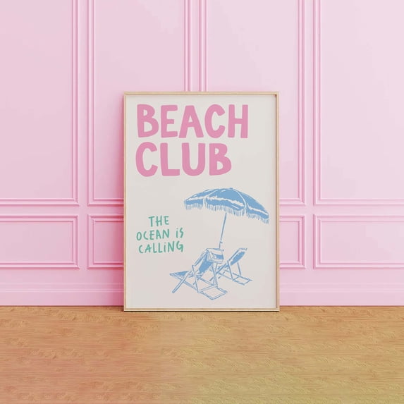 Beach Club Cute Summer Poster Girly Coastal Wall Art, Poster Home Decor ...