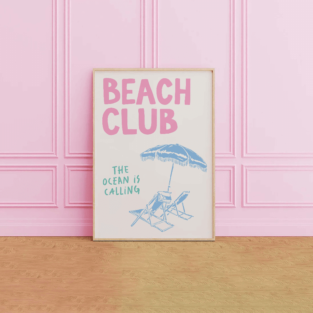 Beach Club Cute Summer Poster, Girly Coastal Wall Art , Poster Print ...