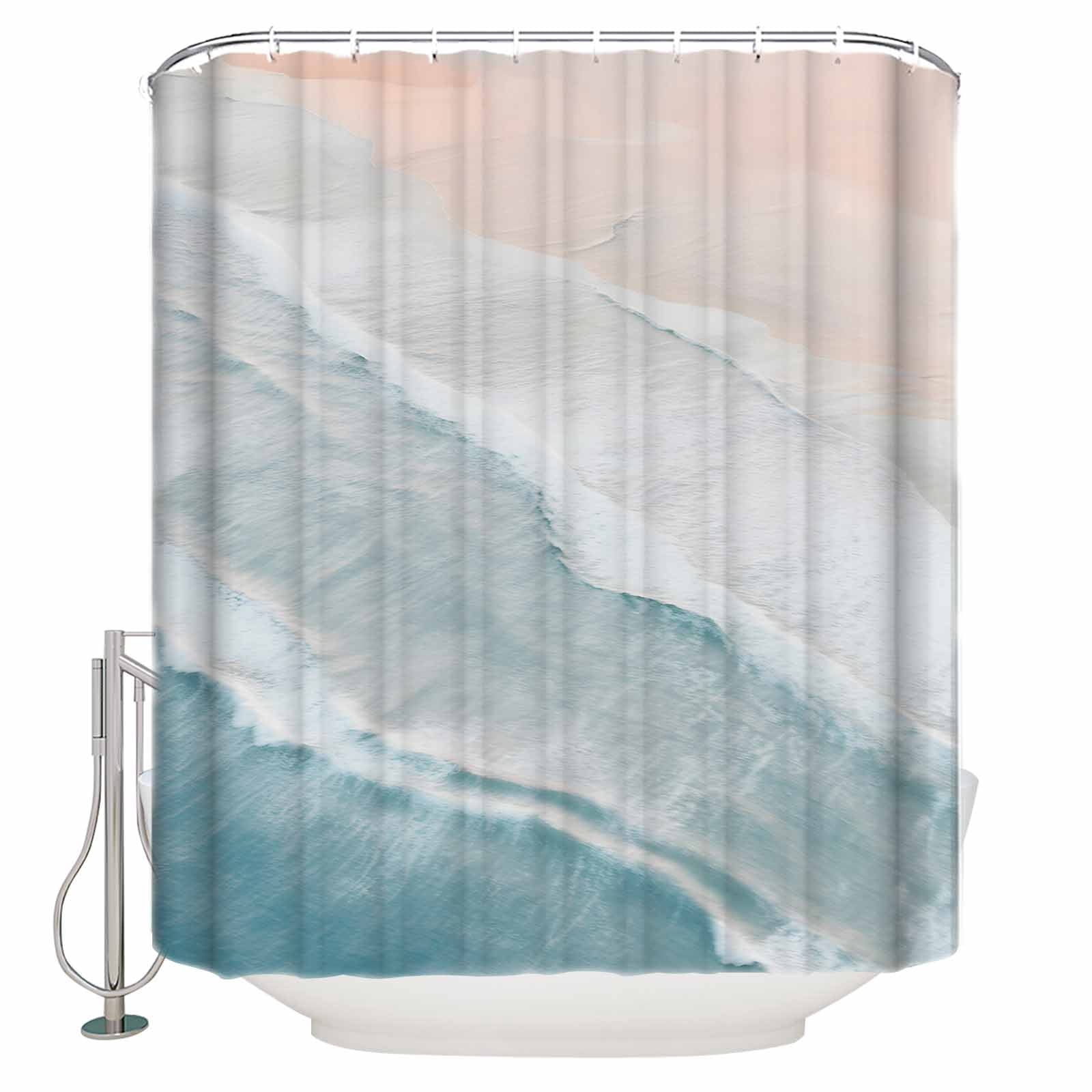 Beach Coastal Bathroom Shower Curtains with 12 Hooks Polyester ...