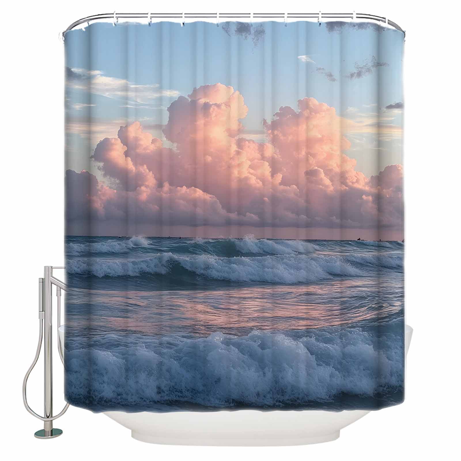Beach Coastal Bathroom Shower Curtains with 12 Hooks Polyester ...