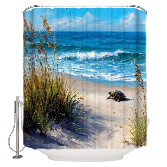 Beach Coastal Bathroom Shower Curtains with 12 Hooks Waterproof Shower ...