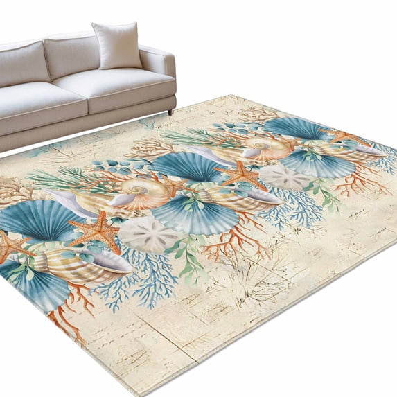 Beach Coastal Beige Washable Rug 5x7 Area Rug for Living Room Bedroom ...