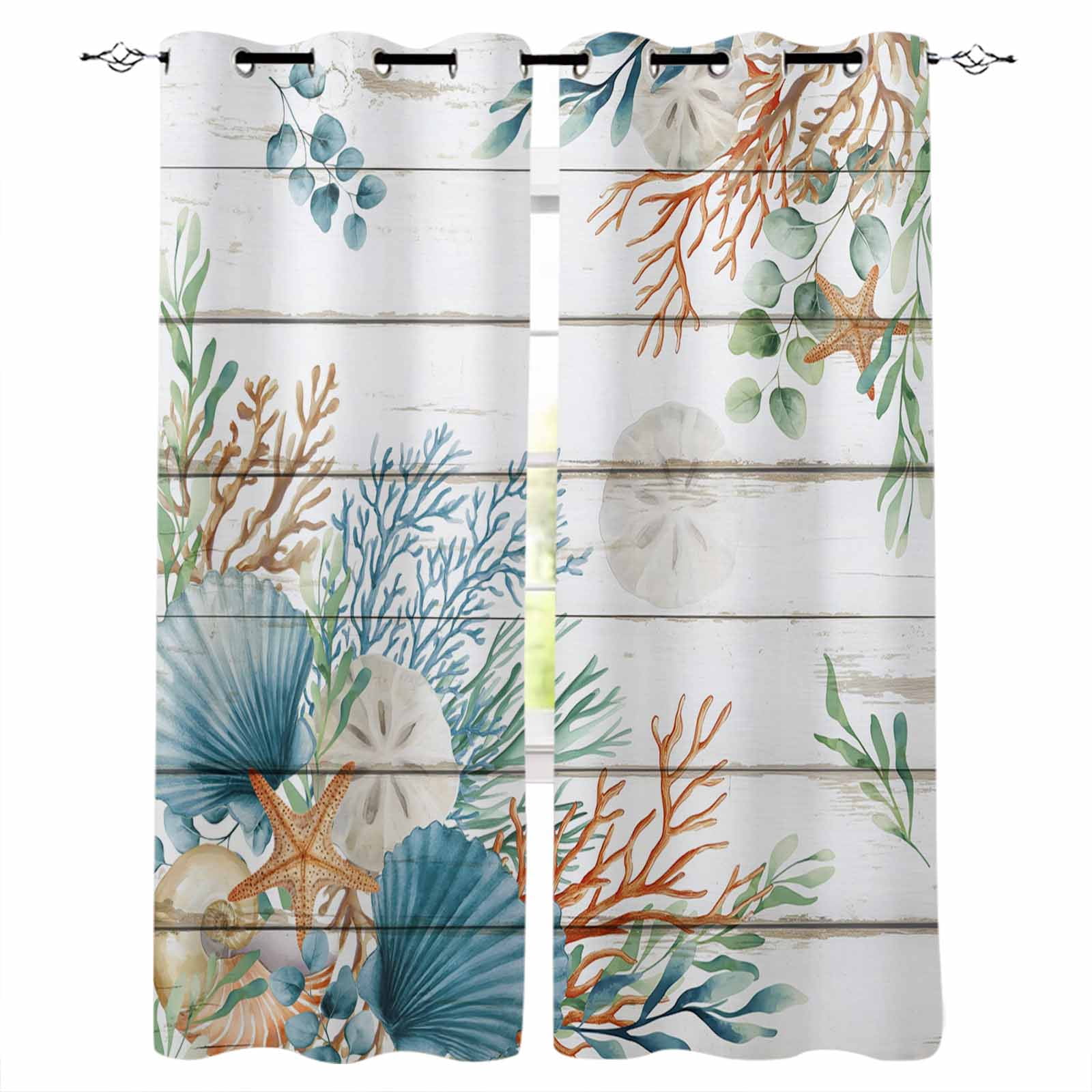 Beach Coastal Blackout Curtains 45 Inches Long, Summer Nautical Coral ...
