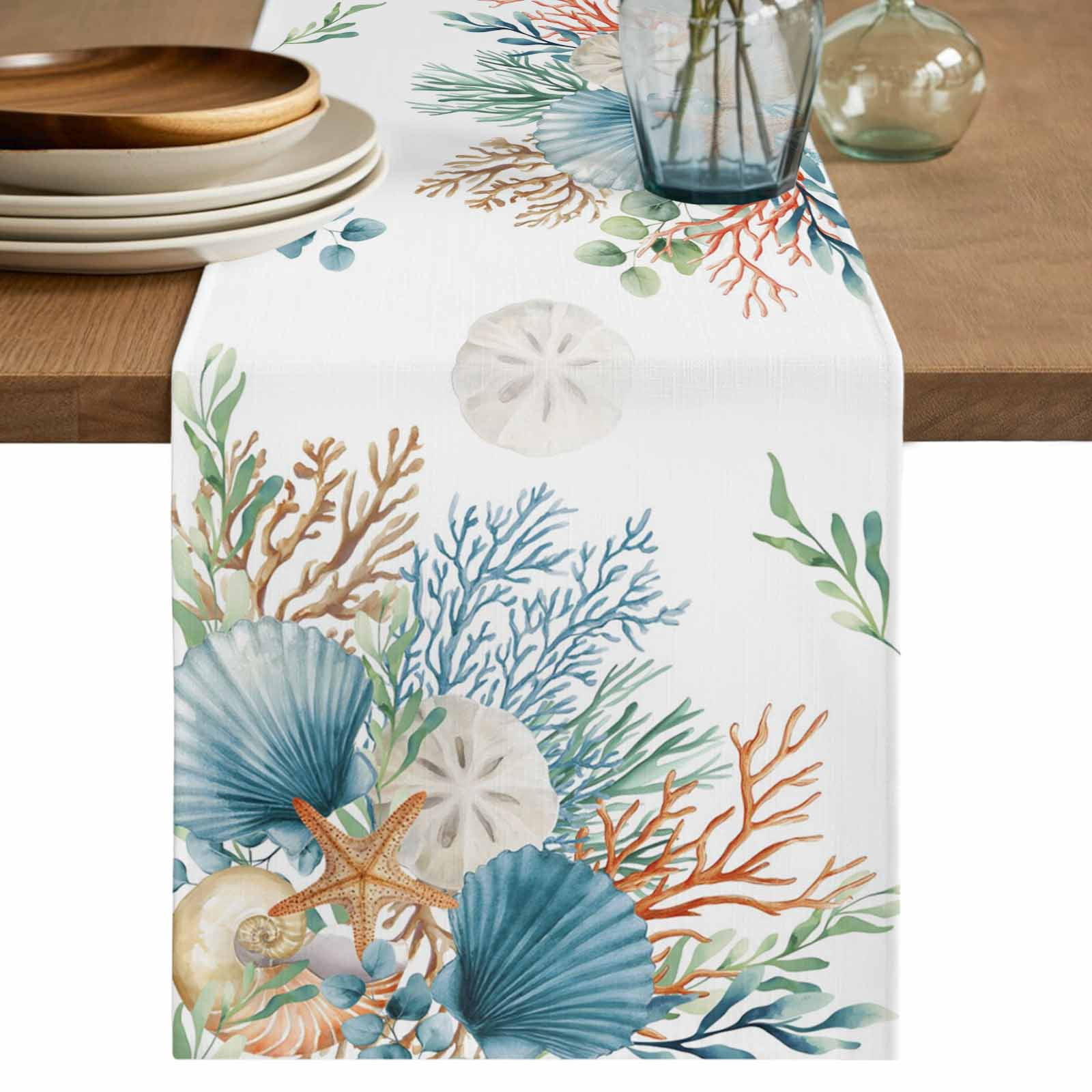 Beach Coastal Cotton Linen Table Runner for Dining Kitchen, Summer ...