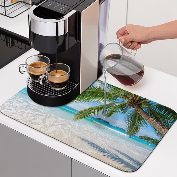 Beach Coastal Dish Drying Mats for Kitchen Counter, Starfish Palm Tree ...