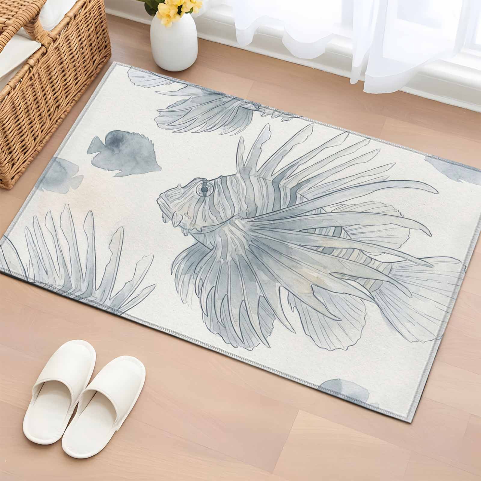 Beach Coastal Fish Bathroom Rug Washable 2x3 Entryway Rug Non Slip ...