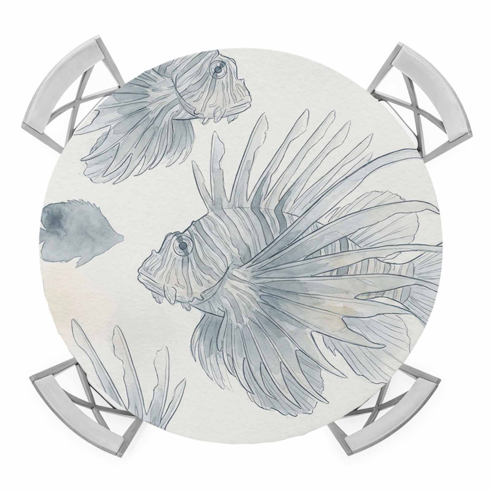 Beach Coastal Fish Round Tablecloth for 36-44 Inch Tables, Fitted Table ...