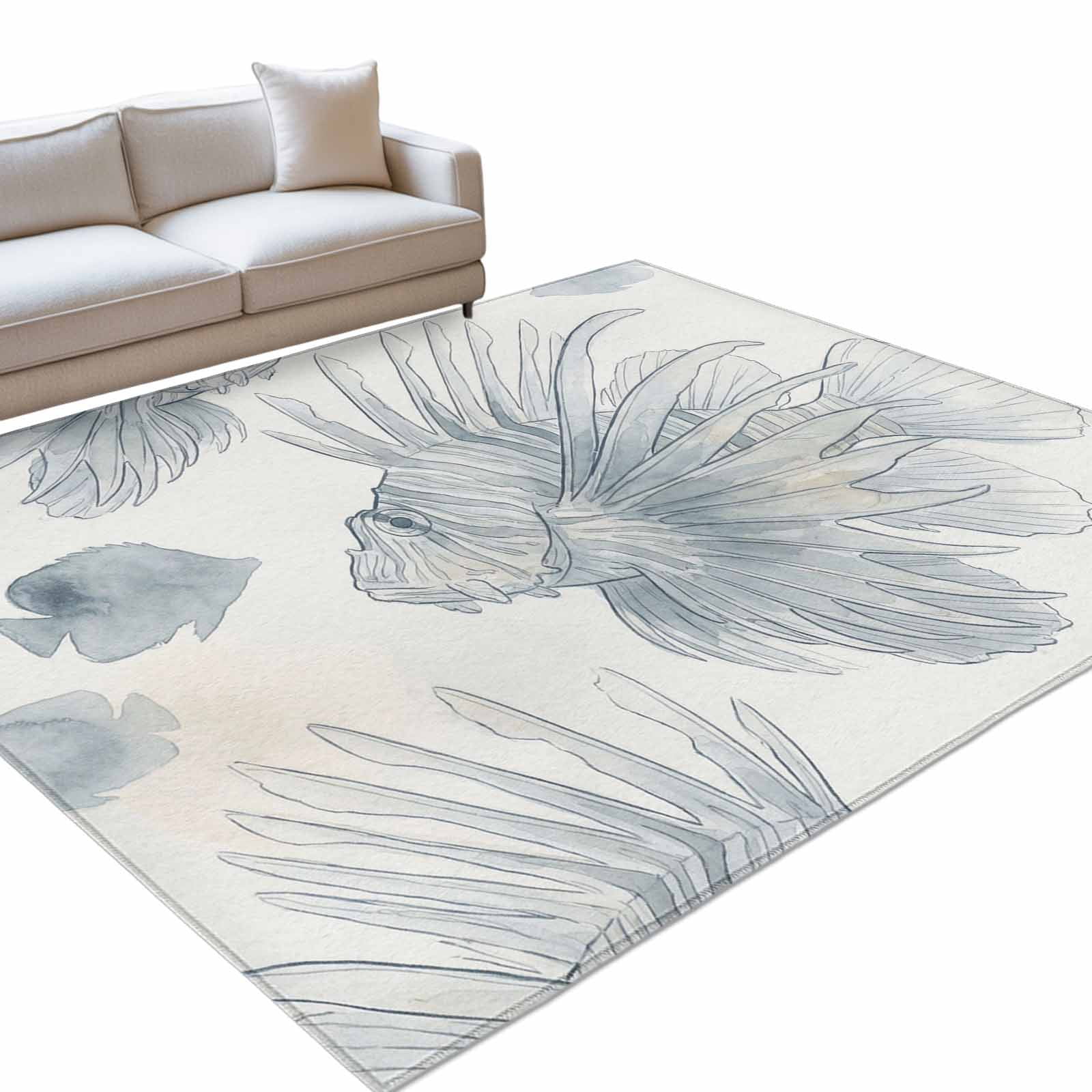 Beach Coastal Fish Washable Rug 2.7x5 Area Rug for Living Room Bedroom ...