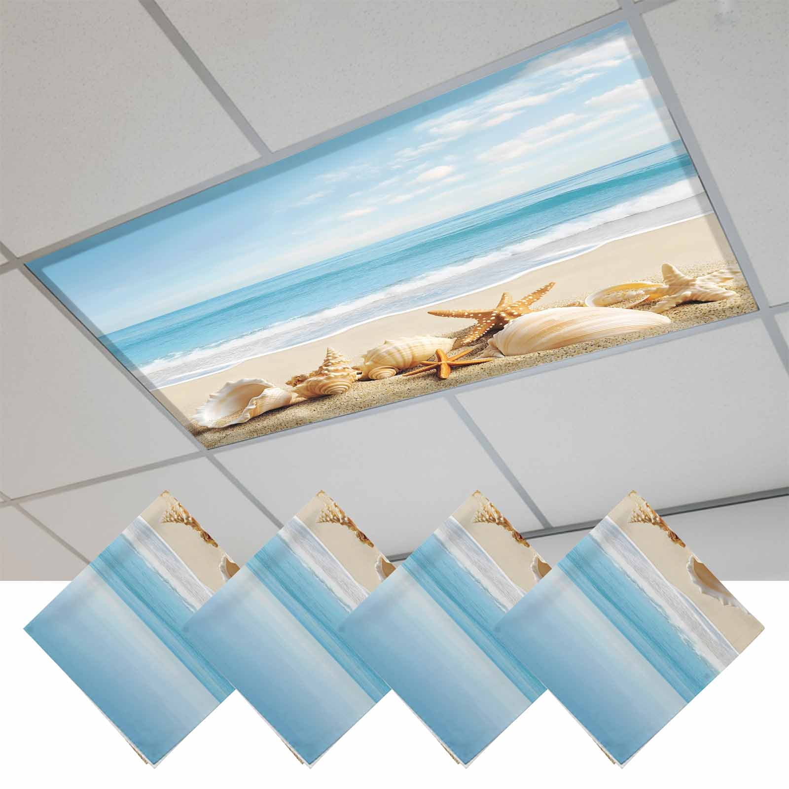 Beach Coastal Fluorescent Light Covers, Summer Seaside Shell Starfish ...