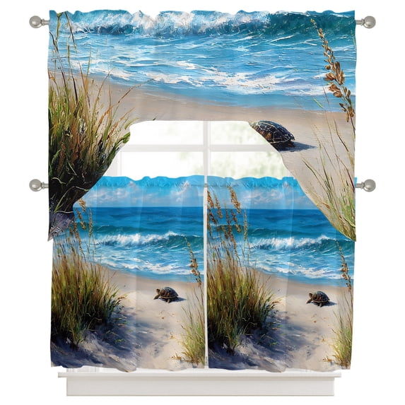 Beach Coastal Kitchen Curtains Swag Valance and Tier Curtains Set 24 ...