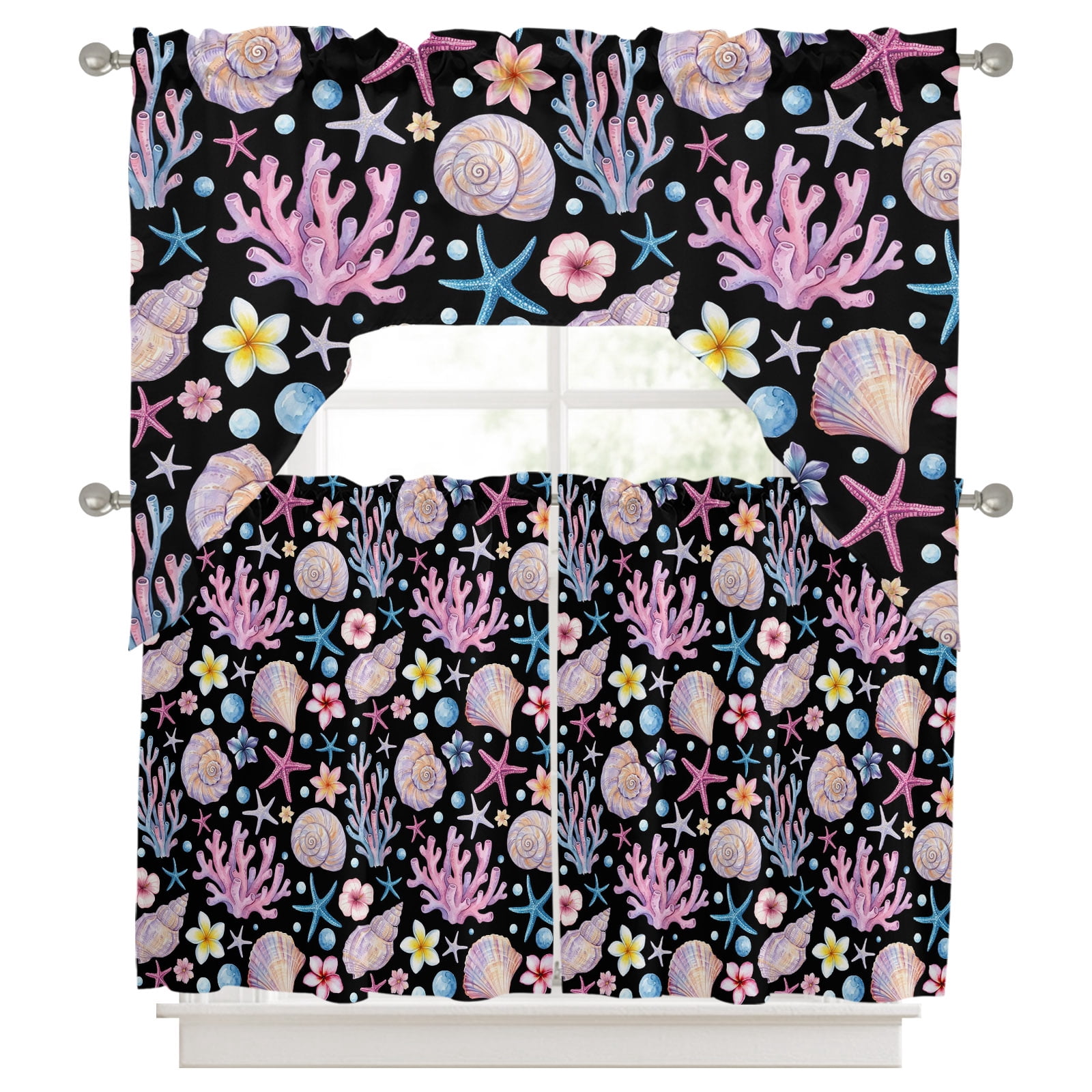 Beach Coastal Kitchen Curtains Swag Valance and Tier Curtains Set 24 ...