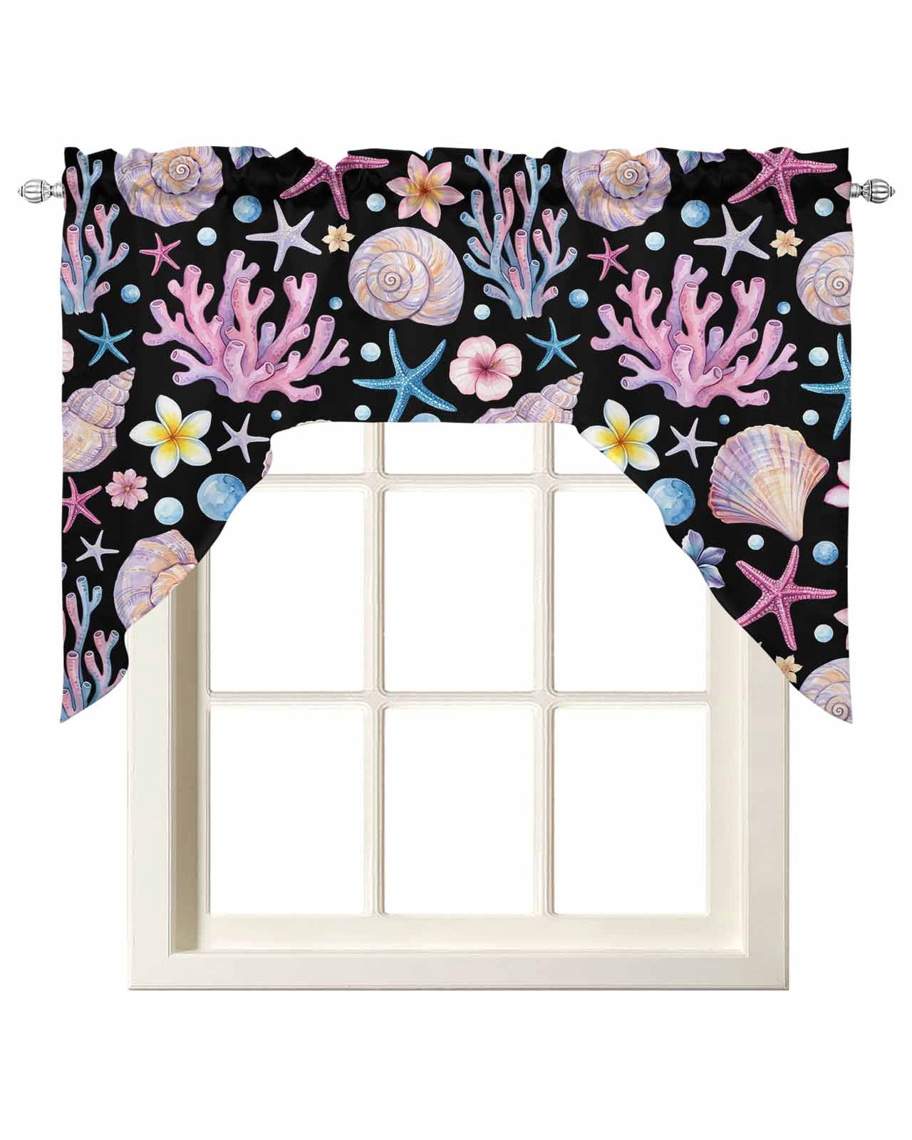 Beach Coastal Kitchen Swag Valances for Windows, Summer Nautical Shell ...