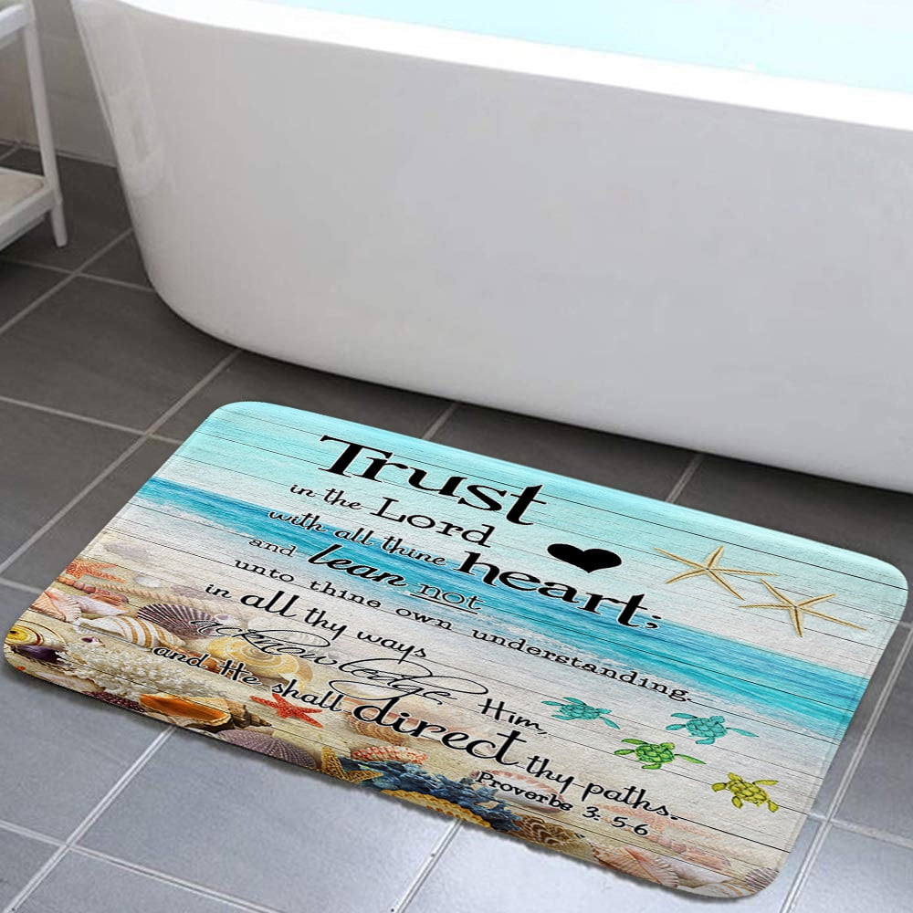 Beach Coastal Ocean Bath Mat for Bathroom, Seashell Starfish Conch Sea ...