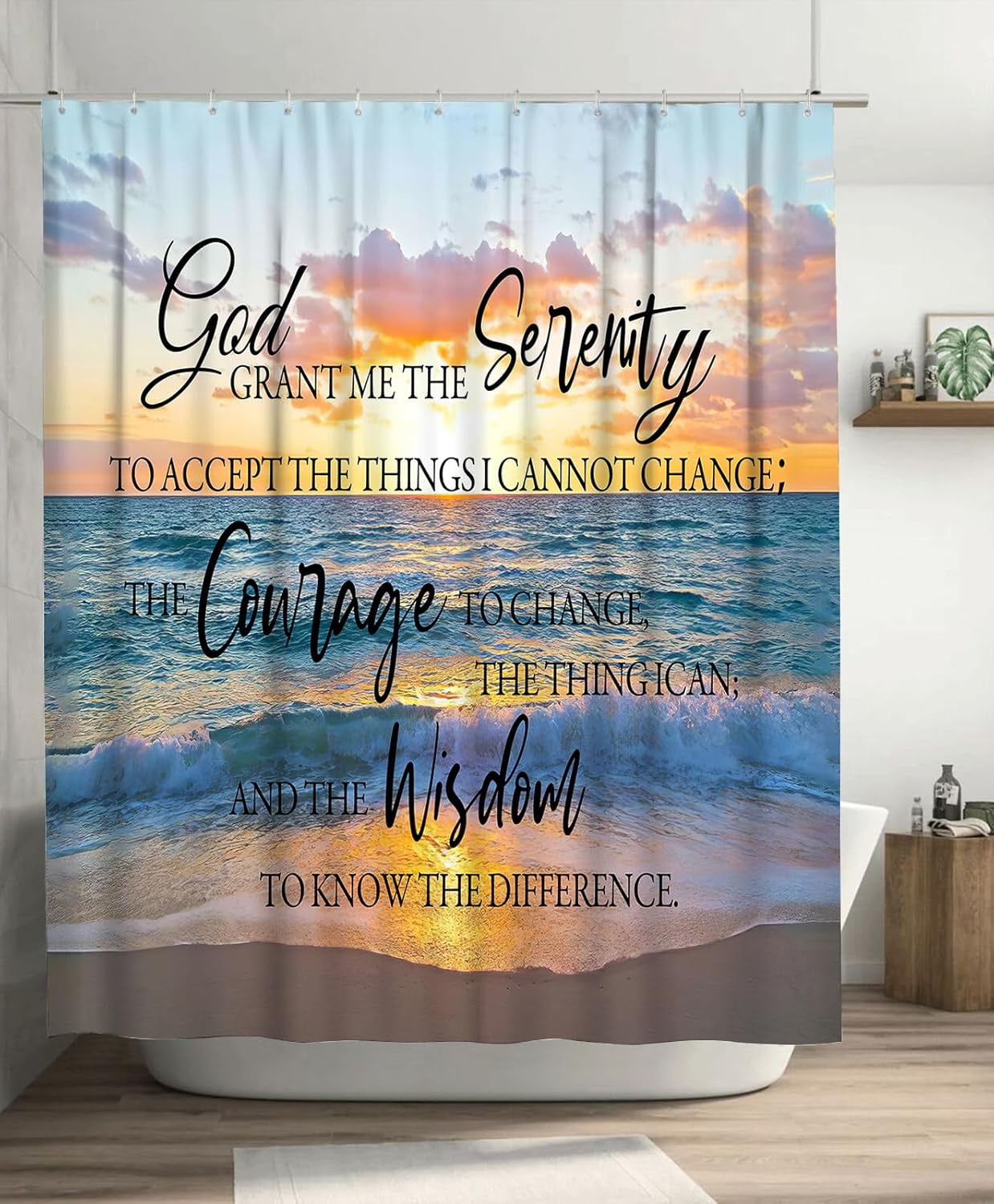 Beach Coastal Ocean Shower Curtain Christian Serenity Prayer Shower ...